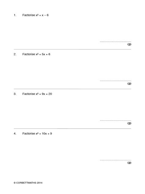 Factorising Quadratics Pdf