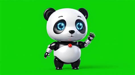 Cute Robot Panda With Led Eyes Standing On Green Screen 73433203 Stock