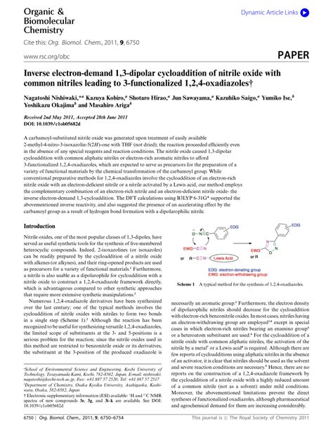 Pdf Cheminform Abstract Inverse Electron Demand 1 3 Dipolar Cycloaddition Of Nitrile Oxide