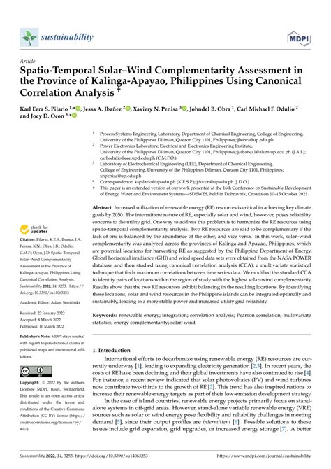 Pdf Spatio Temporal Solar Wind Complementarity Assessment In The Province Of Kalinga Apayao