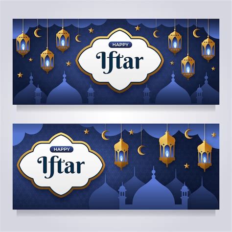 Free Vector Flat Iftar Banner Set