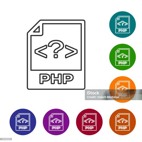 회색 Php 파일 문서 아이콘입니다 흰색 배경에 고립 된 Php 버튼 라인 아이콘을 다운로드 합니다 Php 파일 기호입니다 컬러