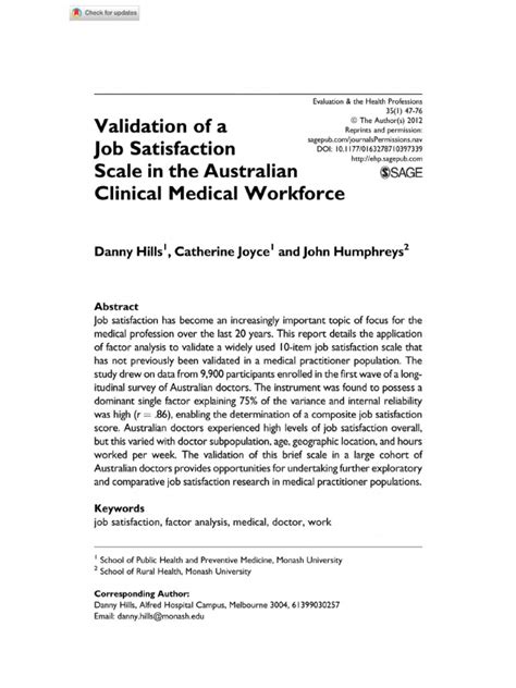 Validation Of A Job Satisfaction Scale In The Australian Clinical