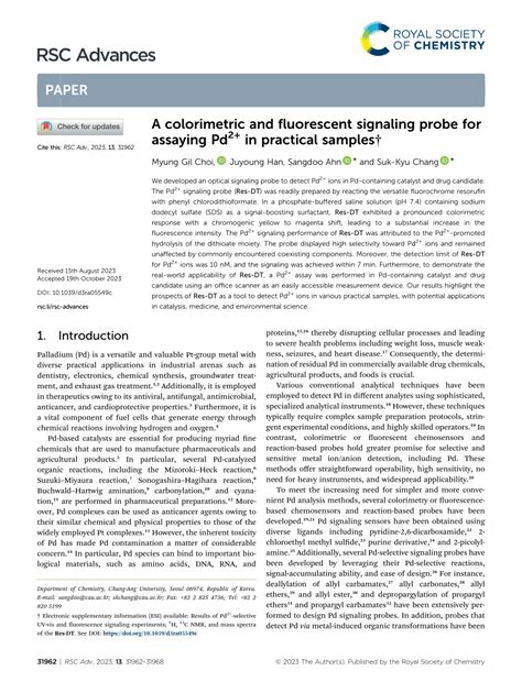 Pdf A Colorimetric And Fluorescent Signaling Probe For Assaying Pd In Practical Samples