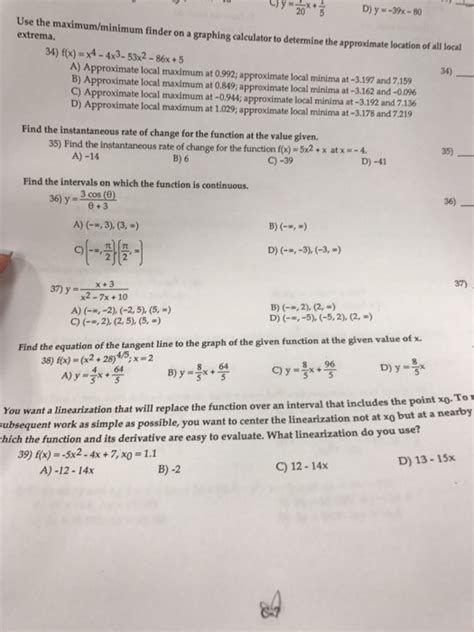 solved use the maximum minimum finder on a graphing