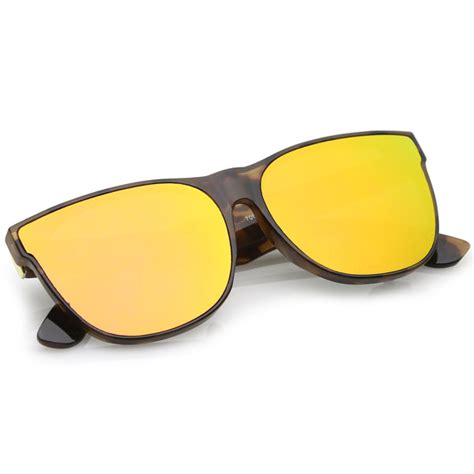 Retro Oversize Wide Temple Colored Mirror Square Flat Lens Horn Rimmed