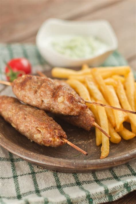 Cevapcici With Tzatziki The Traditional Balkan Dish Stock Image