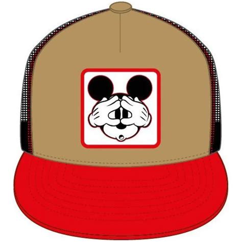 Gorra Trucker Plana Marrón Y Roja Mickey Mouse Casf Mo4 Disney De Capslab