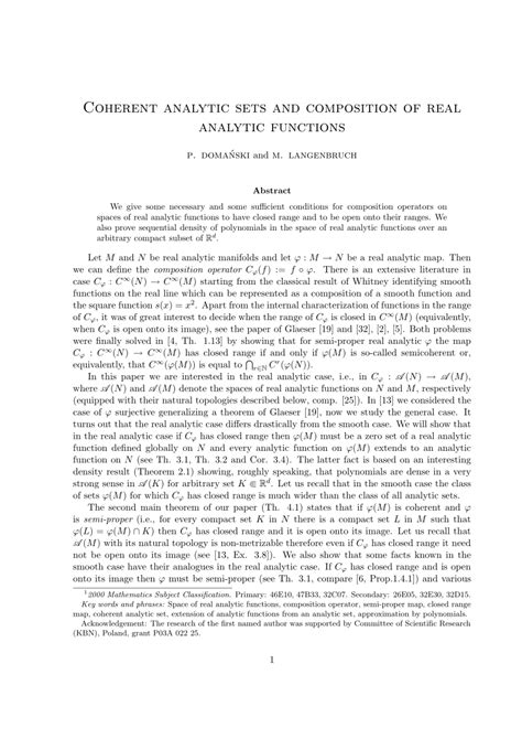 Pdf Coherent Analytic Sets And Composition Of Real Analytic Functions