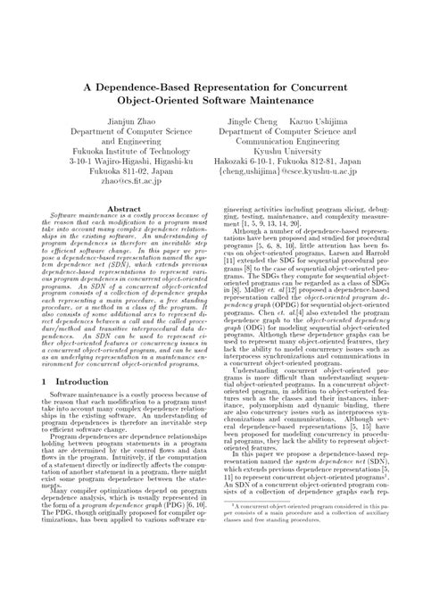 Pdf A Dependence Based Representation For Concurrent Object Oriented
