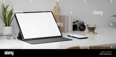 Digital Portable Tablet Touchpad White Screen Mockup Wireless Keyboard Smartphone And