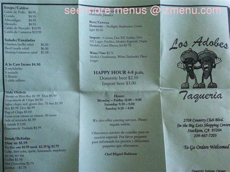 Menu At Los Adobes Taqueria Restaurant Stockton