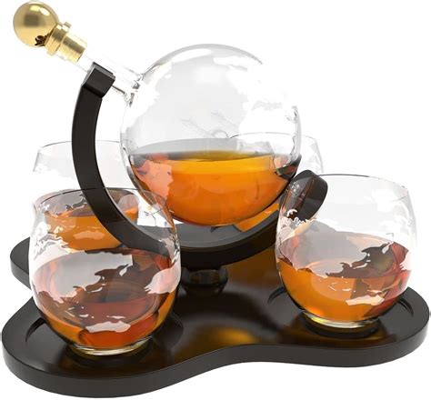 Whiskey Decanter Set For Men Etched Globe Decanter Set With 4 Etched