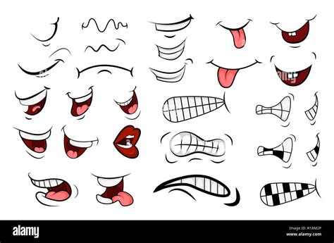 Cartoon Mouth Set Tongue Smile Teeth Expressive Emotions Simple