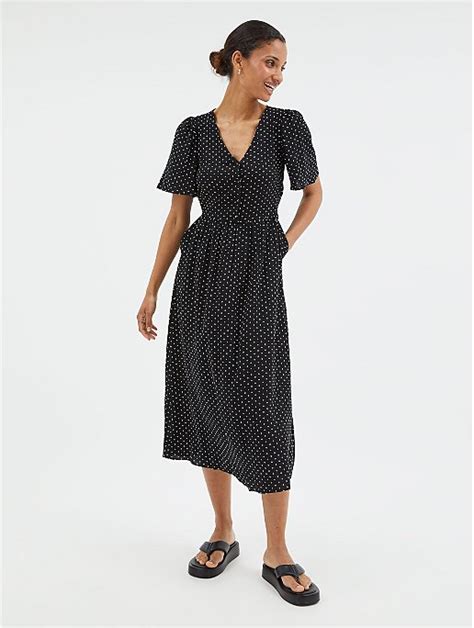 Black Spot Button Detail Midi Dress Women George At Asda