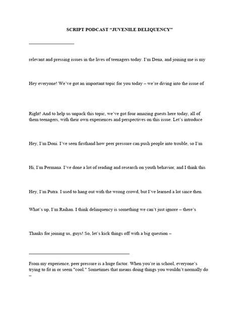Script Podcast Bingwa Pdf Adolescence Juvenile Delinquency