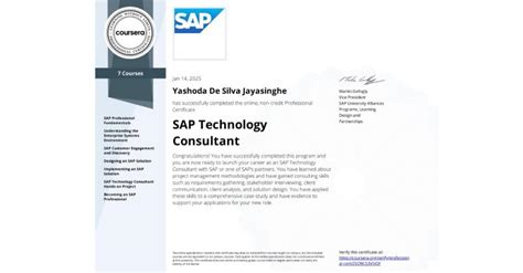 Completion Certificate For Sap Technology Consultant Yashoda Jayasinghe