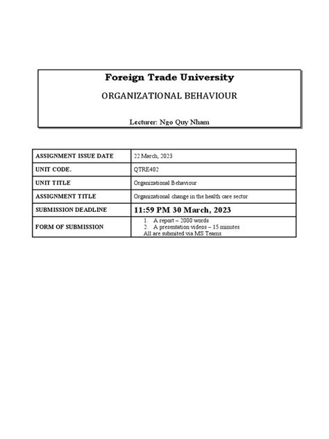 Organizational Behavior Assignment Pdf Leadership Psychology