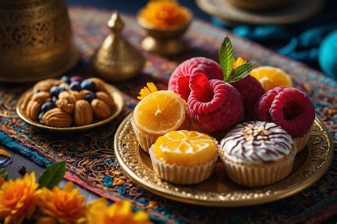 Eid Dessert Arranged Beautifully Premium Ai Generated Image