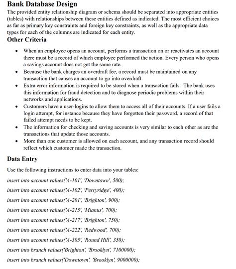 Solved Bank Database Design The Provided Entity Relationship Chegg