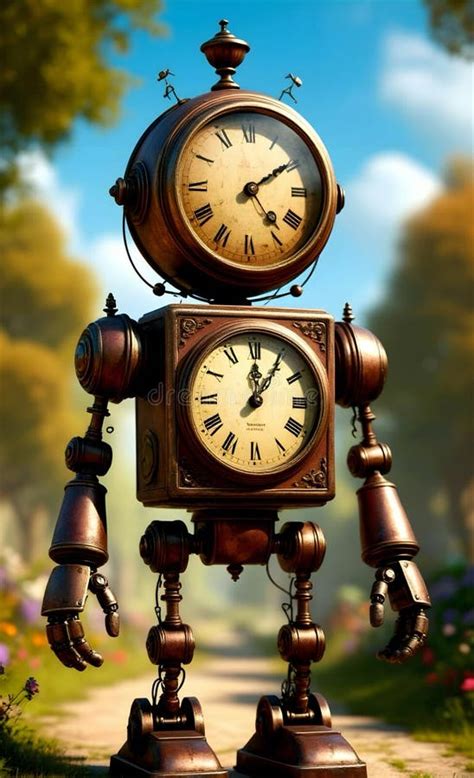 Cute Steampunk Clock Robot Character Stock Illustration Illustration Of Hand Wheel 386356533