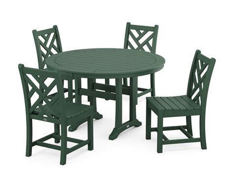 Polywood Chippendale Side Chair 5 Piece Round Dining Set With Trestle