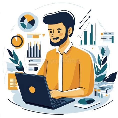 Man Working On Laptop Analyzing Data Charts Graphs Business Analytics Isolated On White