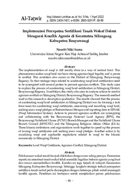 Pdf Implementasi Percepatan Sertifikasi Tanah Wakaf Dalam Mengurai