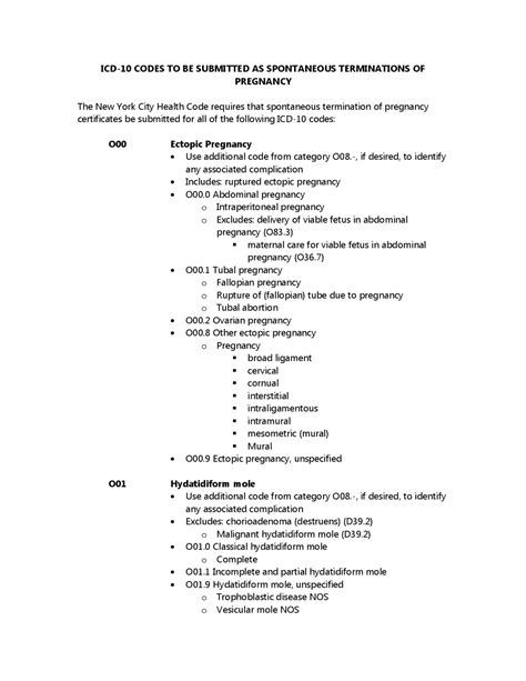 icd 10 codes to be submitted as spontaneous terminations of lecture