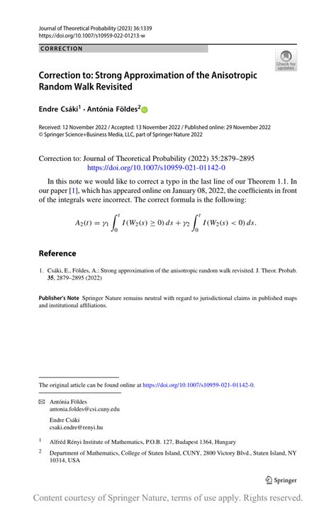 Correction To Strong Approximation Of The Anisotropic Random Walk