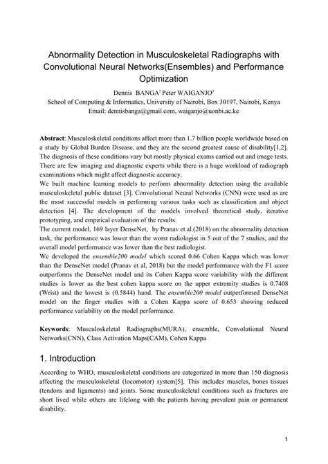 Pdf Abnormality Detection In Musculoskeletal Radiographs With
