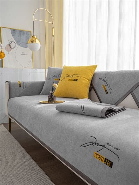 Slogan Embroidered Sofa Towel SHEIN USA