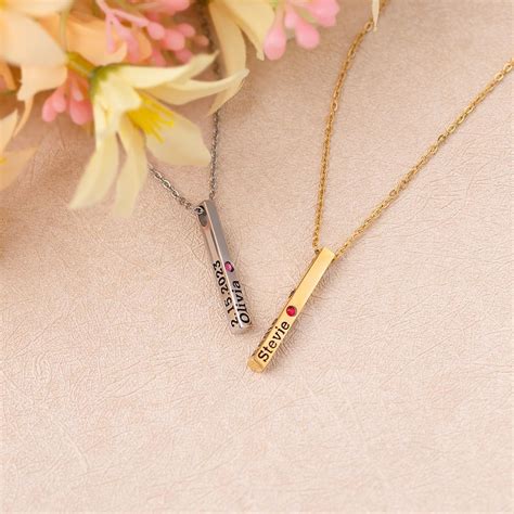 Personalized Engraved Birthstone Necklace With Name Newborn Nameanddate