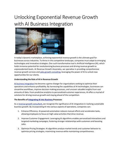 Ppt Unlocking Exponential Revenue Growth With Ai Business Integration Powerpoint Presentation