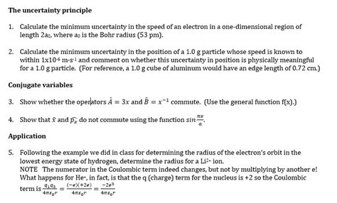 Solved The Uncertainty Principle 1 Calculate The Minimum