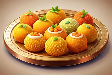 Traditional Indian Sweets Laddu In Plate Vector Art Premium Ai