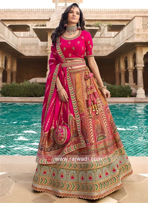 Rani Zari Embroidered Banarasi Silk Lehenga Choli