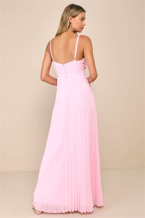 Light Pink Maxi Dress Bustier Maxi Dress Pleated Dress Lulus