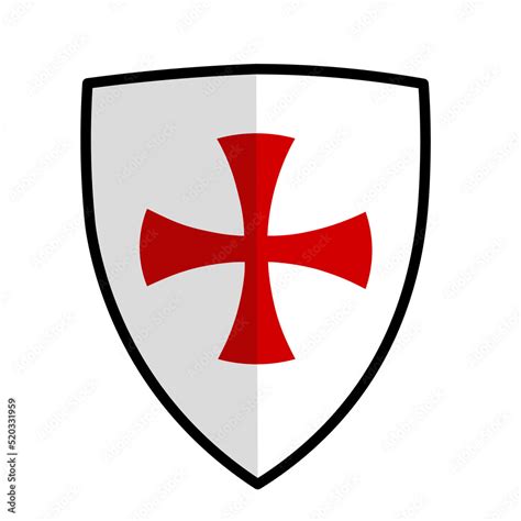 Templar Shield With Red Medieval Maltese Templar Cross Isolated On