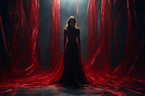 Premium Photo Crimson Connections A Womans Encounter With Red Strings