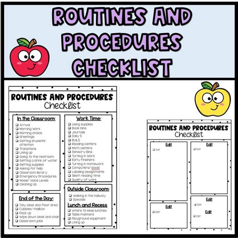 Classroom Routines And Procedures Checklist Editable Classroom