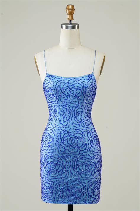Zapaka Vrouwen Strakke Glitter Homecoming Jurk Met Kralen Spaghetti