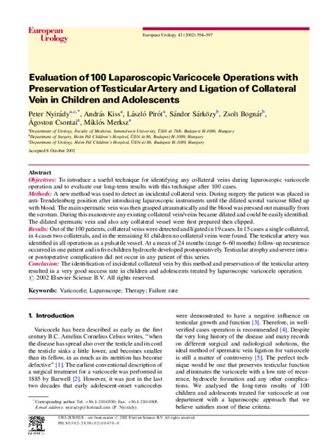 Pdf Evaluation Of 100 Laparoscopic Varicocele Operations With