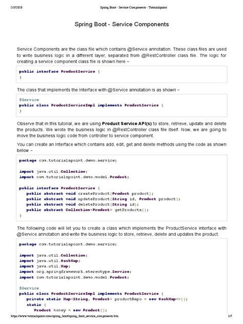Spring Boot Service Components Tutorialspoint Pdf Class