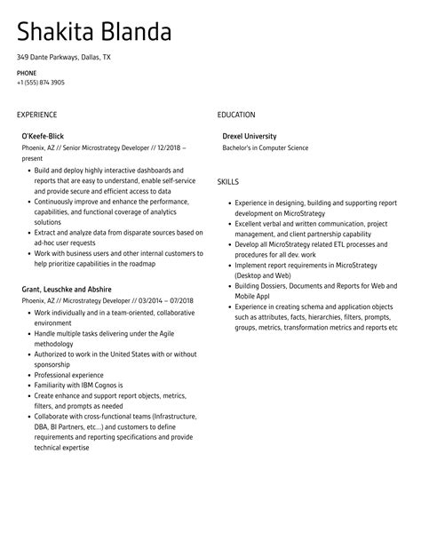 Microstrategy Developer Resume Samples Velvet Jobs