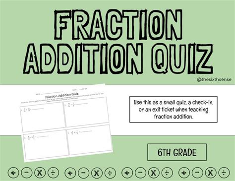 Fraction Addition Quiz Addition Of Fractions Teaching Fractions