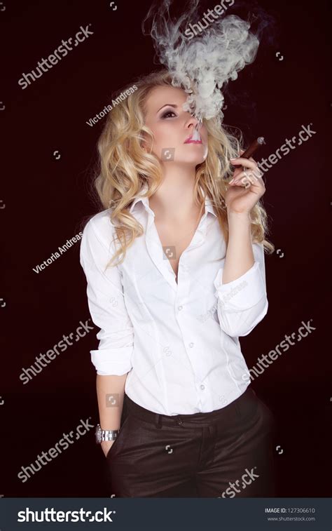 Sexy Woman Cigar Exhaling Smoke On Stock Photo Shutterstock