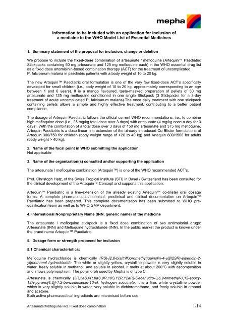 Artesunate Mefloquine Fixed Dose Combination