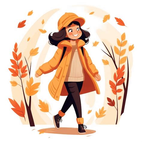 Premium Photo Cartoon Girl Walking In The Park In Autumn Generative Ai