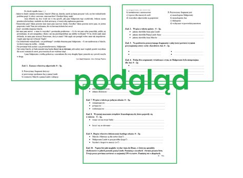 Ania z Zielonego Wzgórza literacka praca klasowa sprawdzian